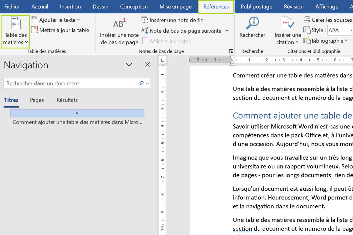 Comment créer une table des matières dans Word
