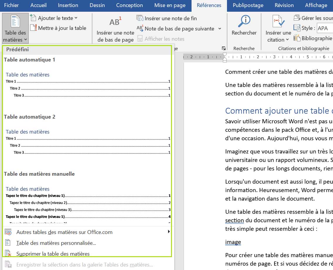Comment créer une table des matières dans Word